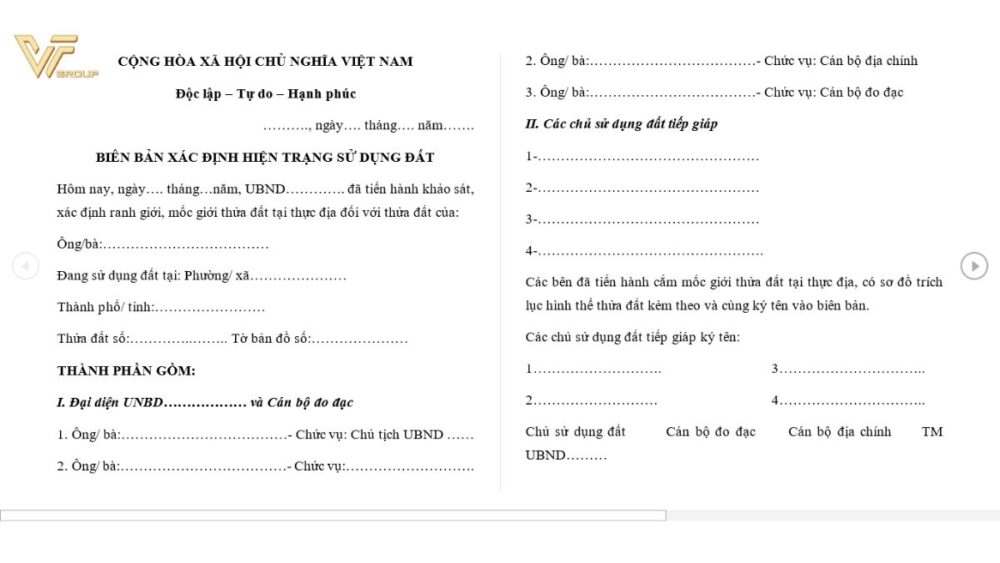 Mẫu biên bản đo đạc hiện trạng sử dụng đất thông dụng